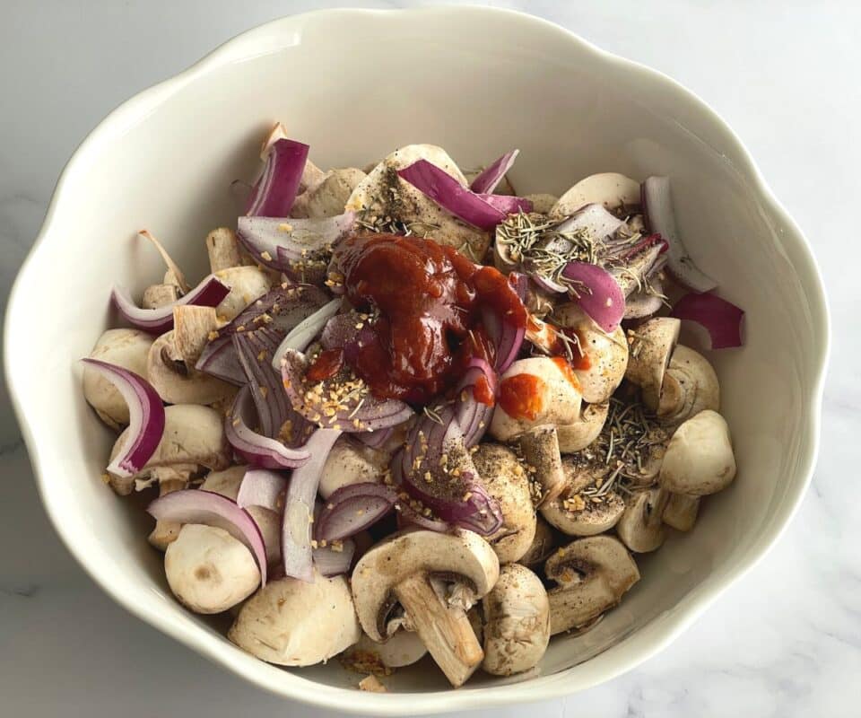 Air Fryer Mushrooms And Onions • Simple Sumptuous Cooking